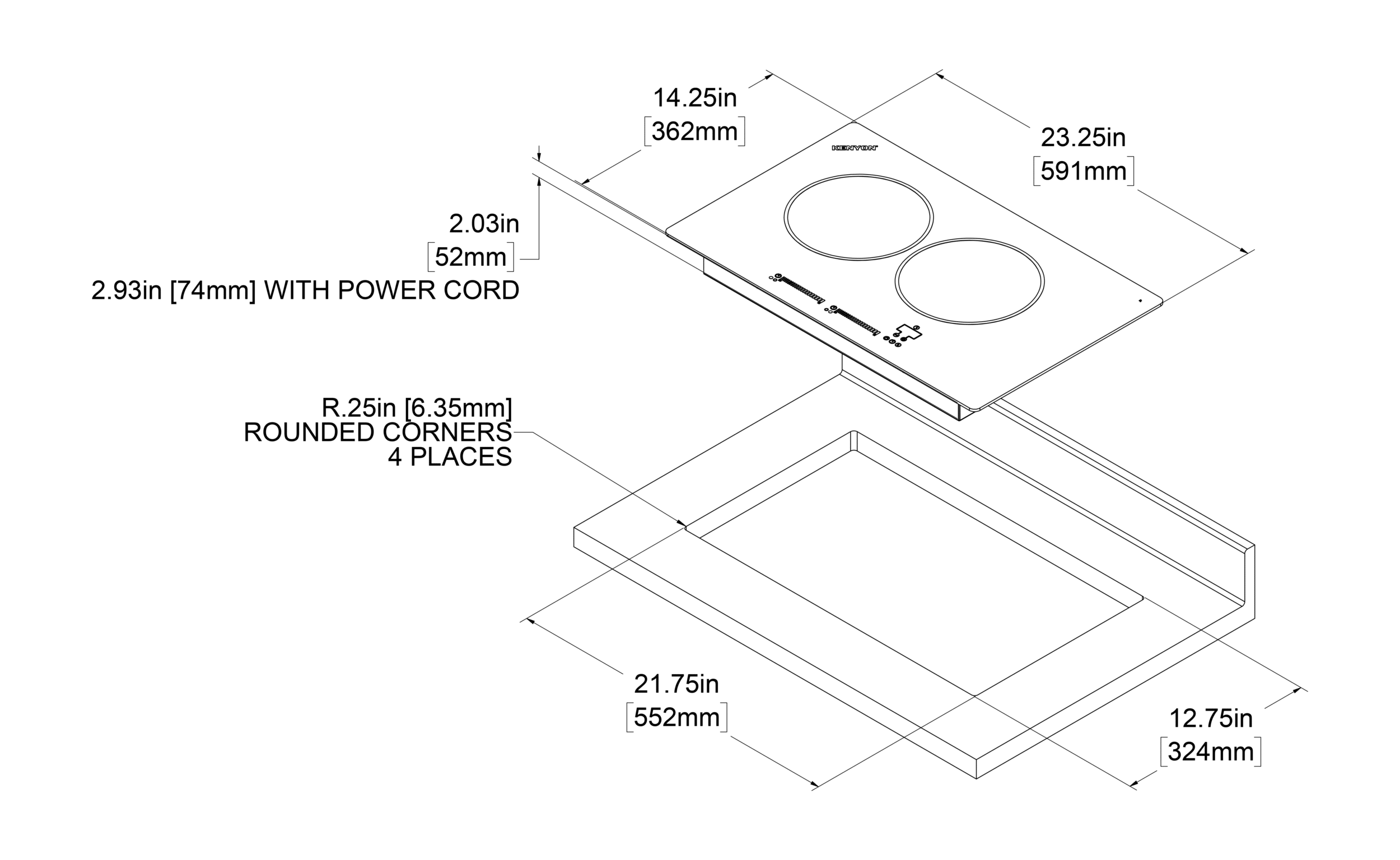 Refurbished Kenyon Bridge Induction 2 Burner Landscape Cooktop